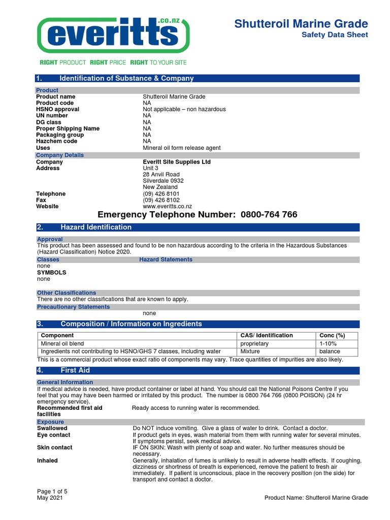 Shutter Oil MSDS | PDF