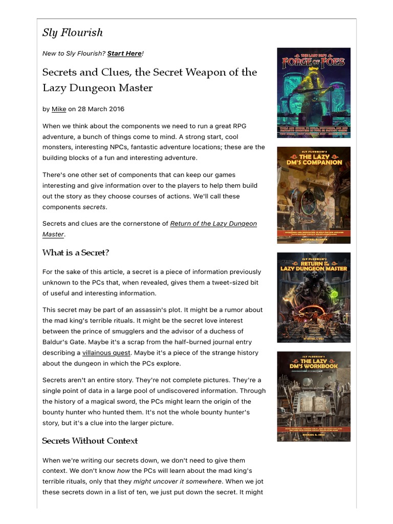 Secrets and Clues for Lazy DMs | PDF