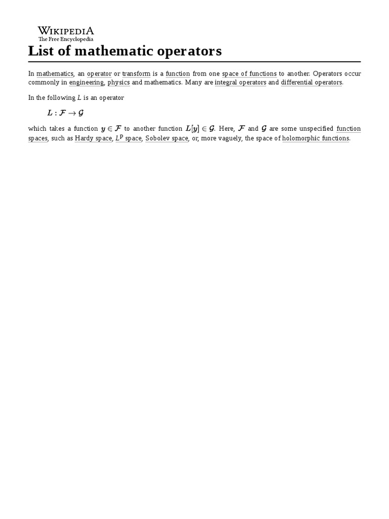List of Mathematic Operators | PDF