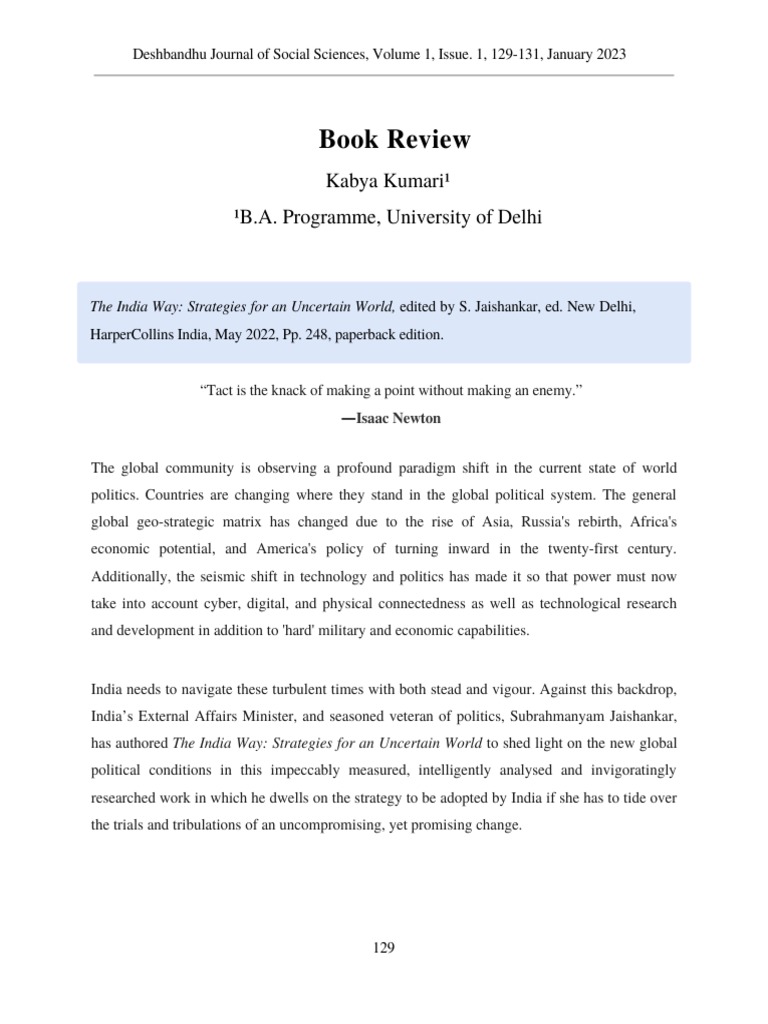 Book Review - The India Way Strategies For An Uncertain World | PDF