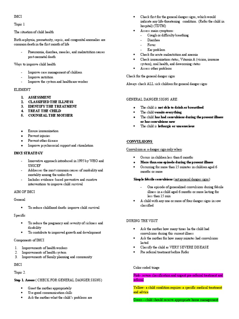 IMCI Note | PDF | Pneumonia | Diarrhea