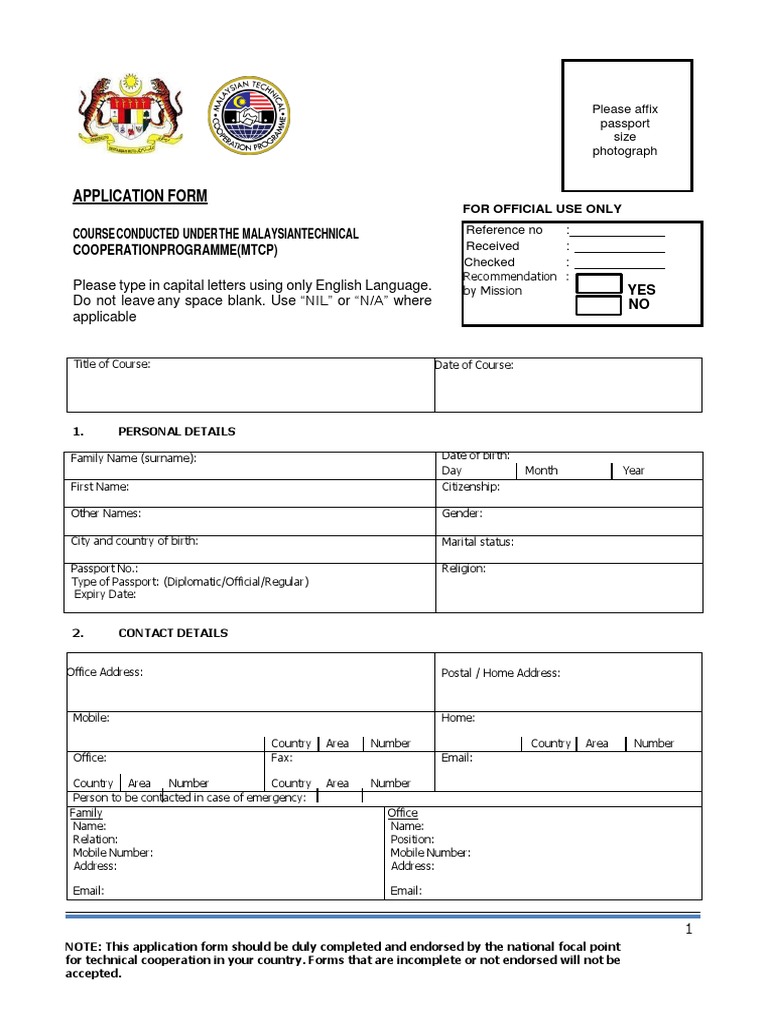 MTCP Course Application Form | PDF
