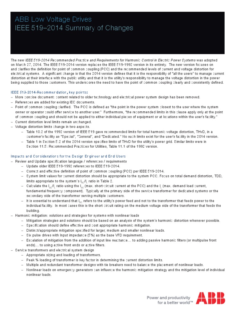 IEEE 519 -2014 Summary of Changes, rev A | PDF