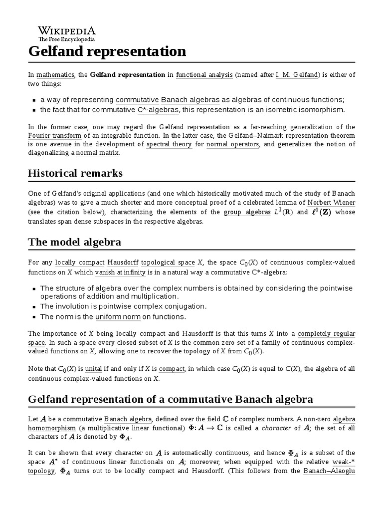 Gelfand Representation in Math | PDF | Mathematical Objects ...