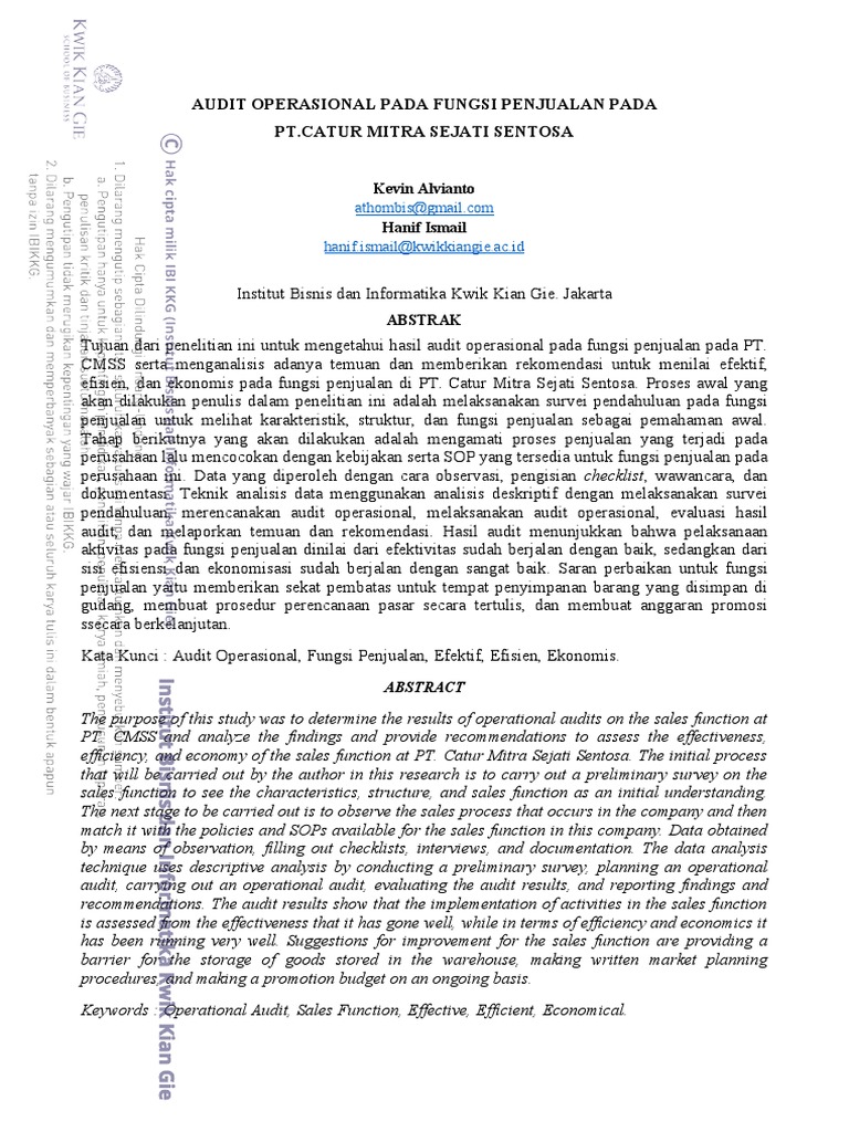 SOP Audit Internal CV Catur (Draft Utk Dewa Ruci) | PDF | Bisnis