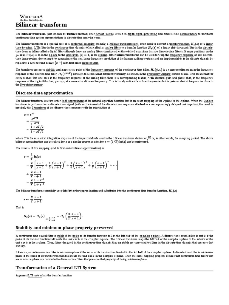 Bilinear Transform | PDF | Control Theory | Mathematical Analysis