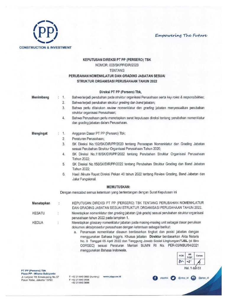 Final - SK 003 Perubahan Nomenklatur & Grading Jabatan 2023-Dikompresi | PDF