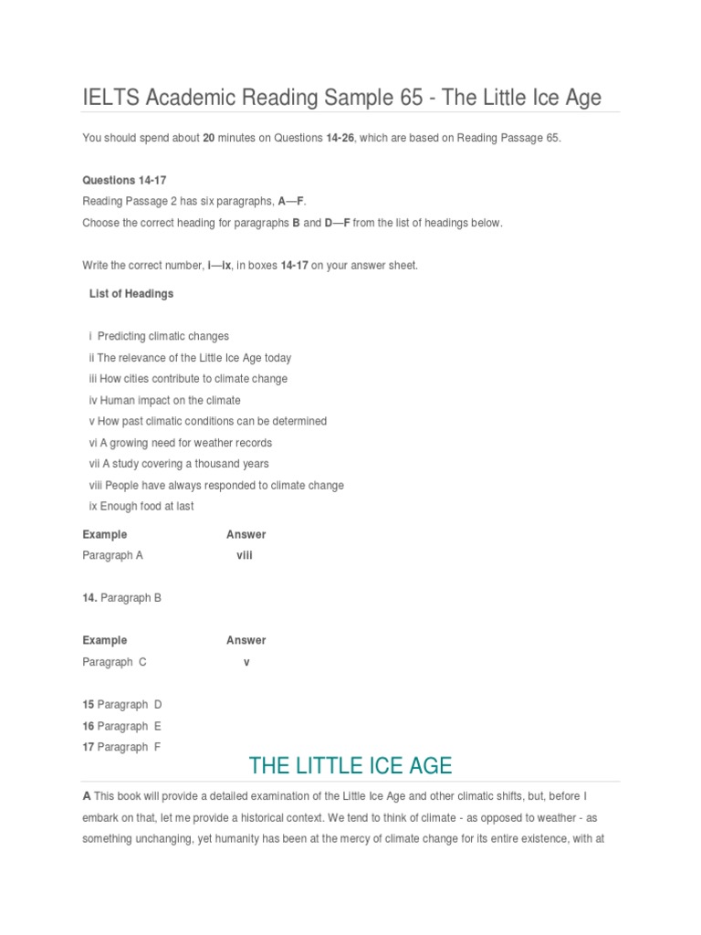IELTS Academic Reading Sample 65 - The Little Ice Age | PDF