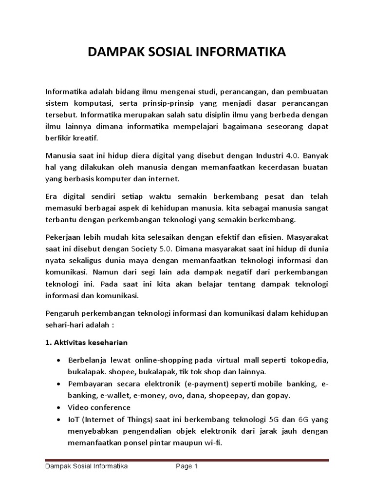 Dampak Sosial Informatika | PDF | Ilmu Sosial | Seni
