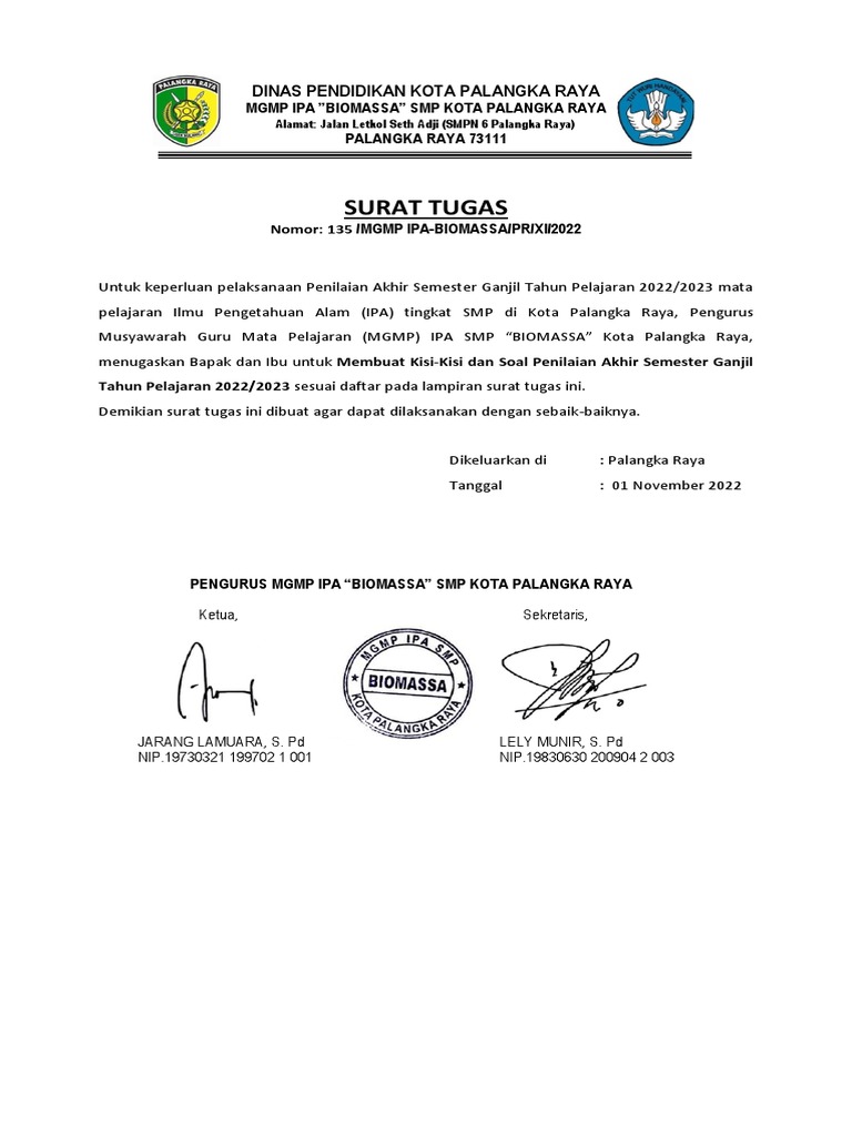 Surat Tugas Pembuatan Soal Pas 1 - 2022-1 | PDF