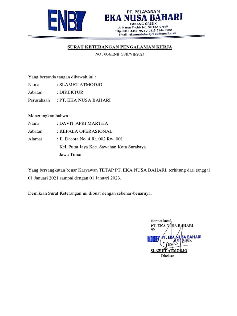 Pengalaman Kerja ENB Davit | PDF | Karier & Perkembangan | Bisnis