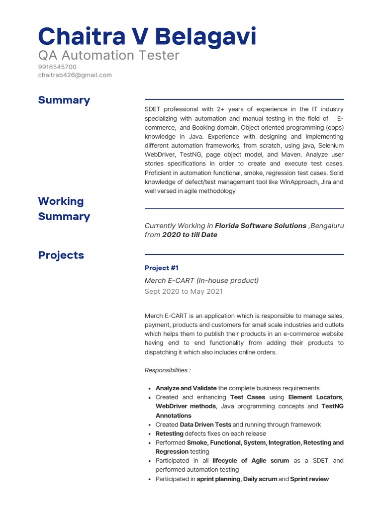 ChaitravbAutomation Resume | PDF | Software Testing | Selenium (Software)