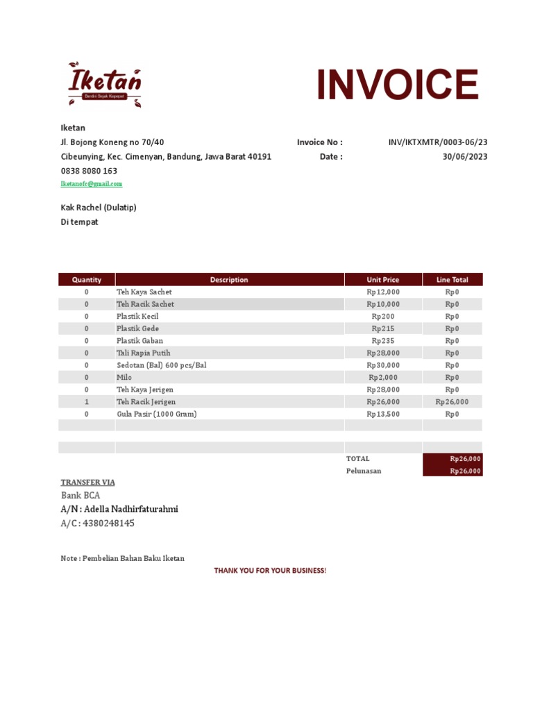 Kumpulan Invoice Rachel - 30 Juni Dulatip | PDF