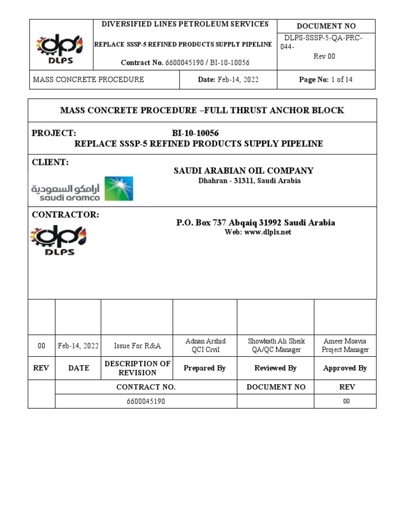 1.procedure For Mass Concrete (SSSP-5) | PDF
