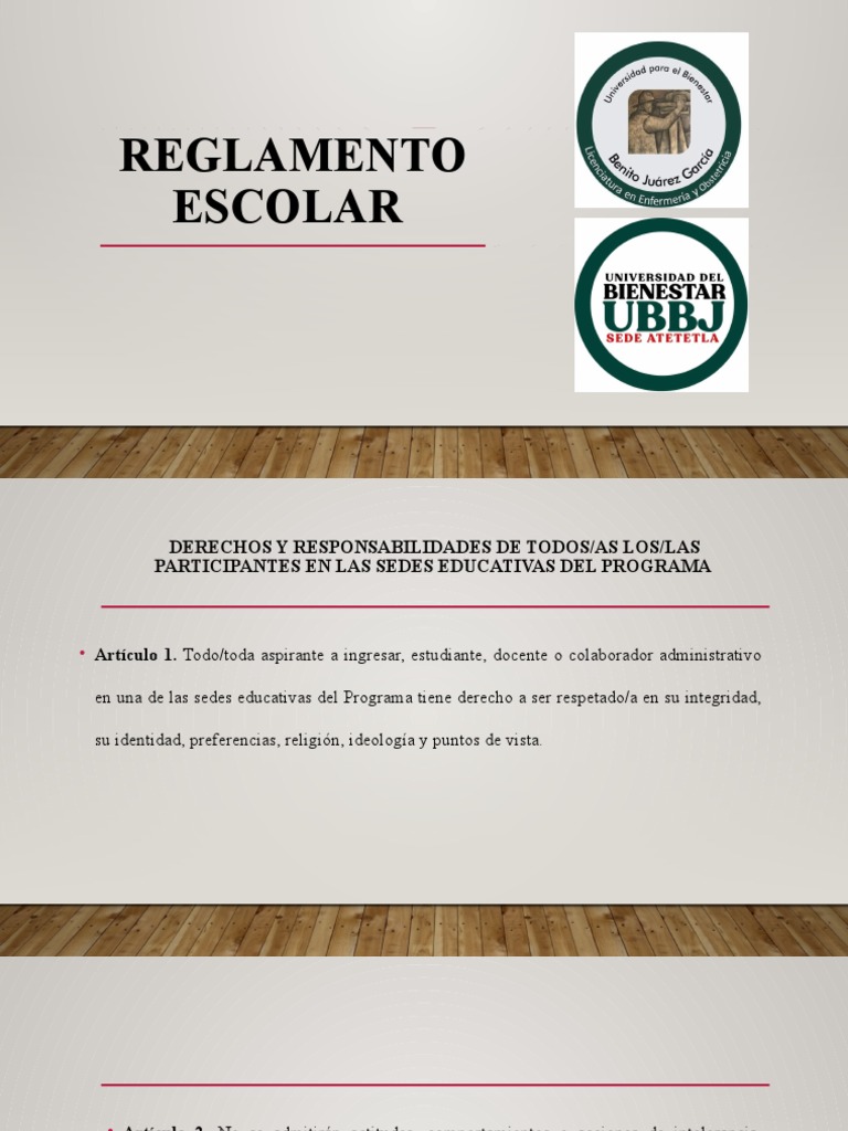 Reglamento Escolar Ubbj Dzma | PDF