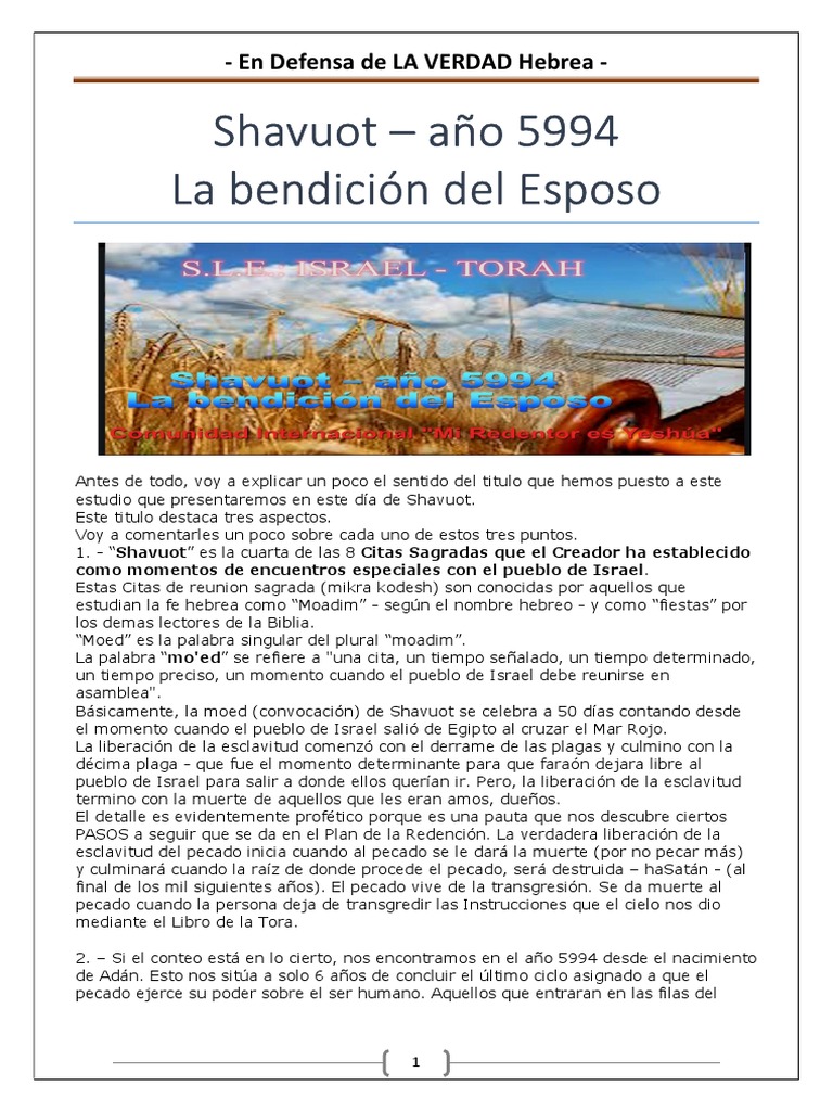 Las Fiestas de IHVH - Shavuot - La Bendición Del Esposo | PDF | Tora ...