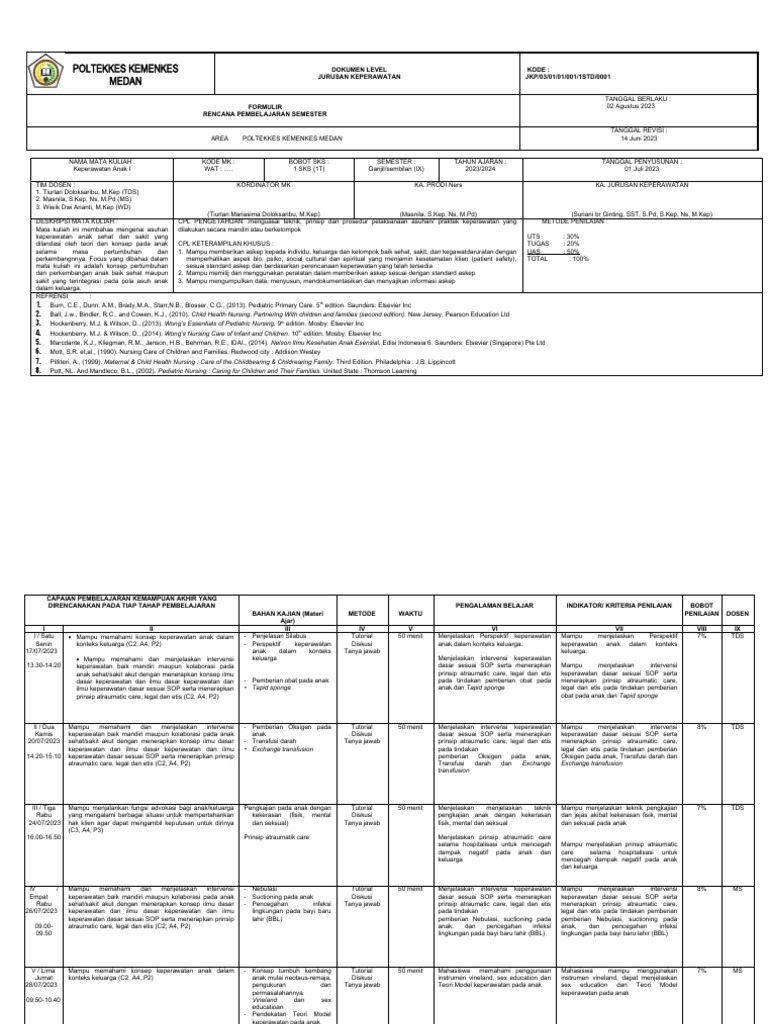 RPS ANAK I - Ners 2022-2023 Ganjil Teori | PDF