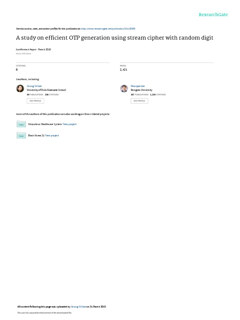 A Study On Efficient OTP Generation Using Stream C | PDF | Password | Computing