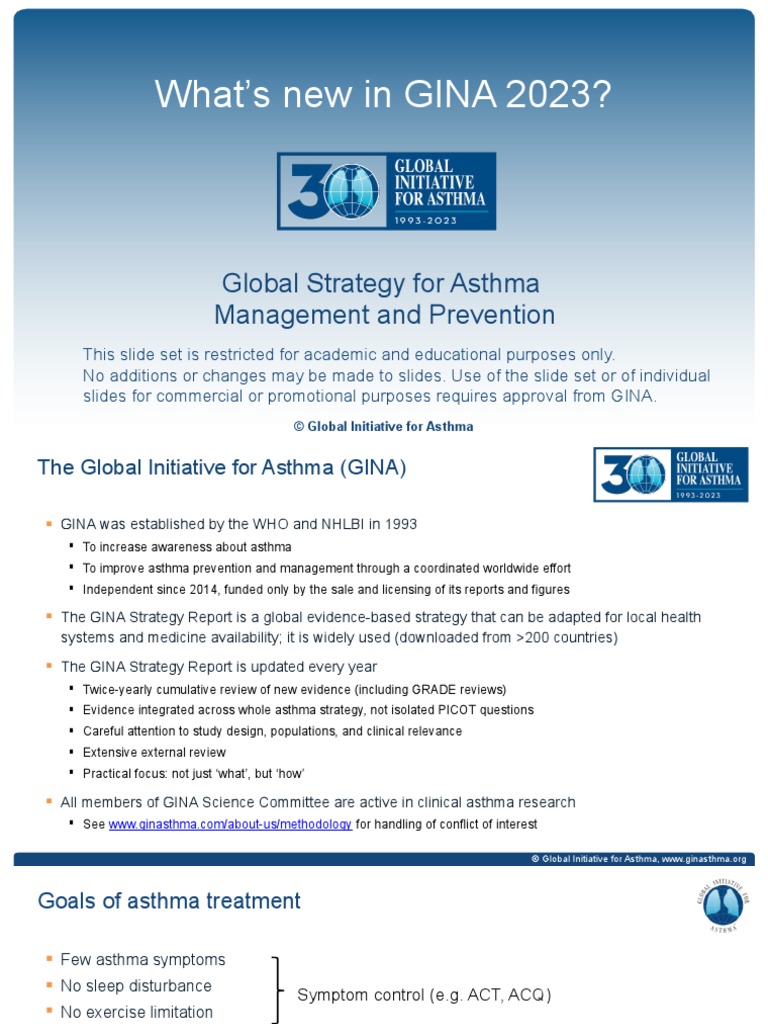 GINA 2023 Whats New Slideset - 23 - 07 - 06 S | PDF | Asthma | Medical Specialties