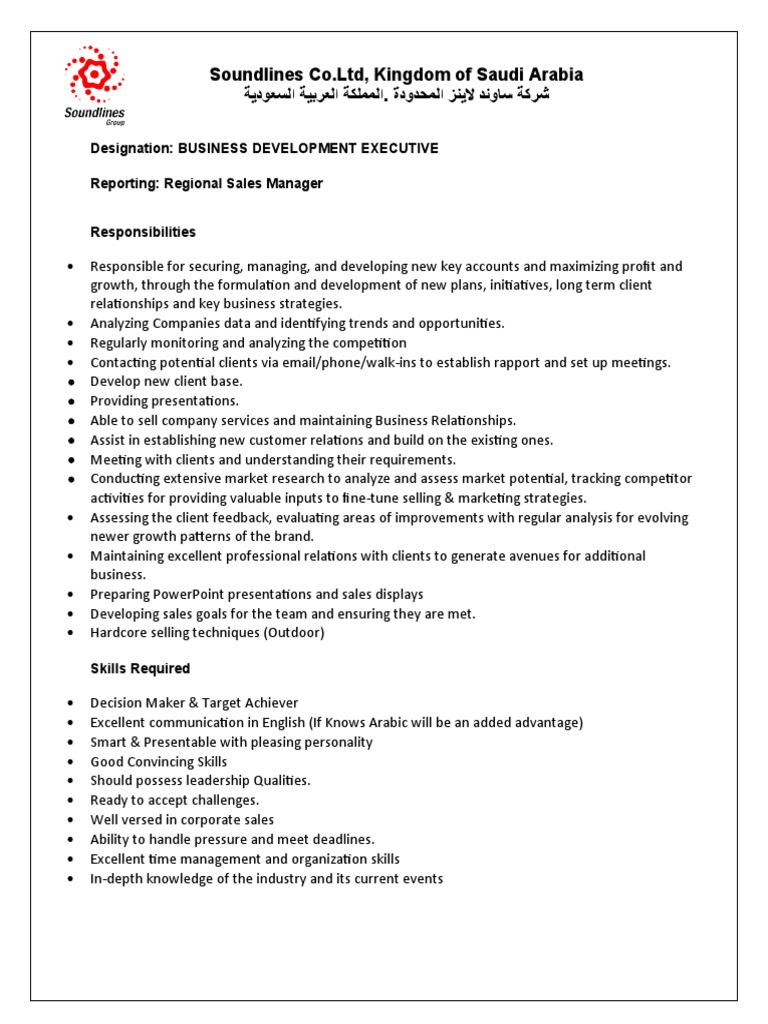 Business Development Executive - KSA | PDF | Sales | Marketing Strategy