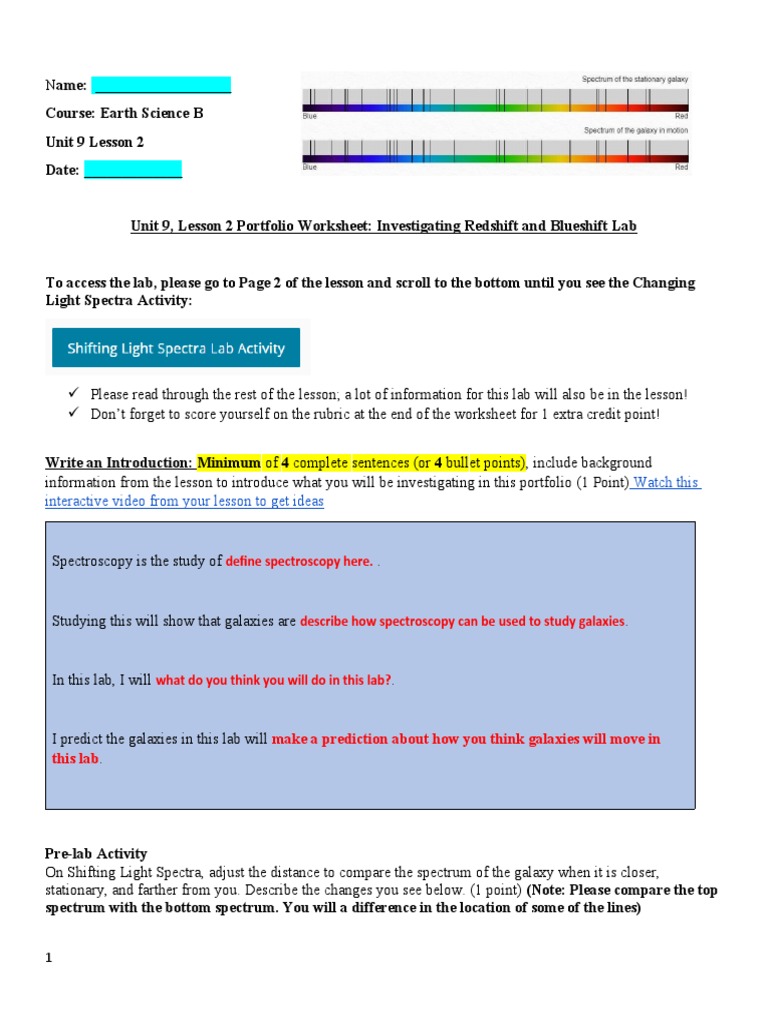 Modified Esb U9 Investigating Redshift and Blueshift Portfolio ...