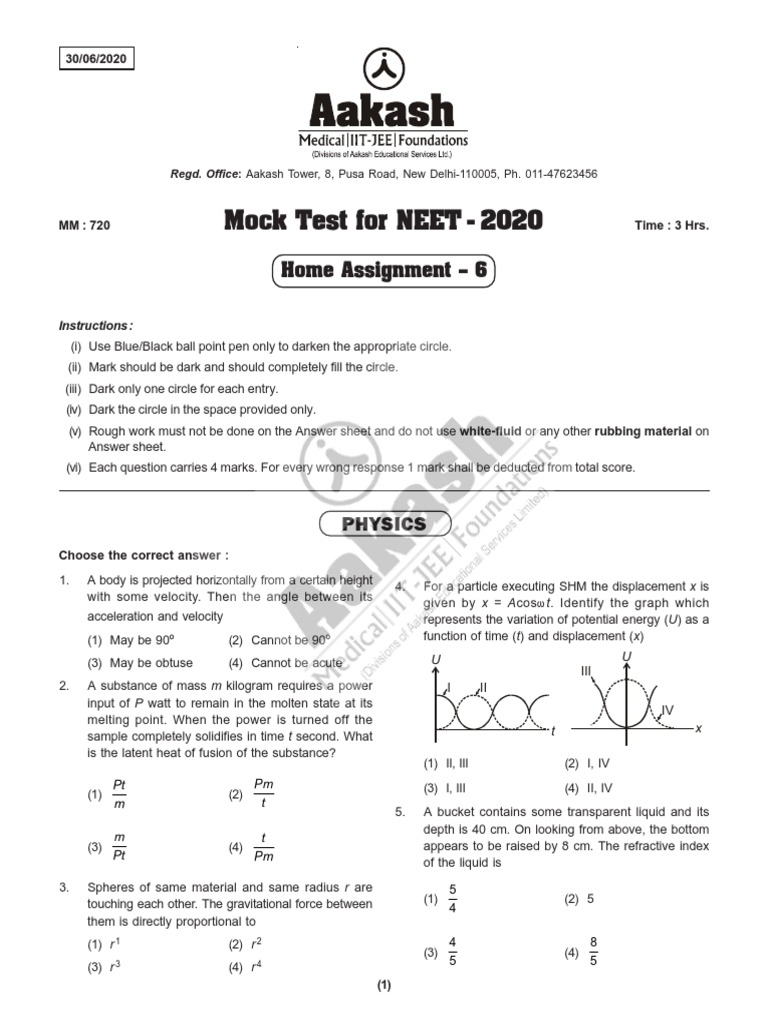 Aakash Home Assignment 6 | PDF