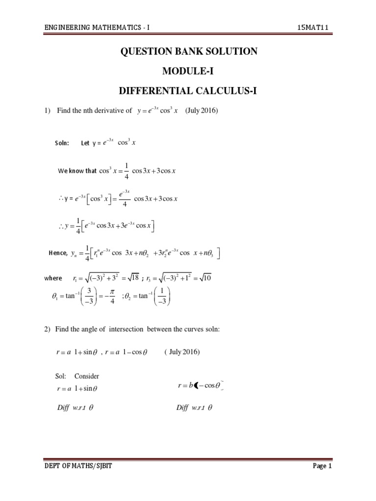 Question Bank Solution Module-I Differential Calculus-I: Soln: Let y | PDF