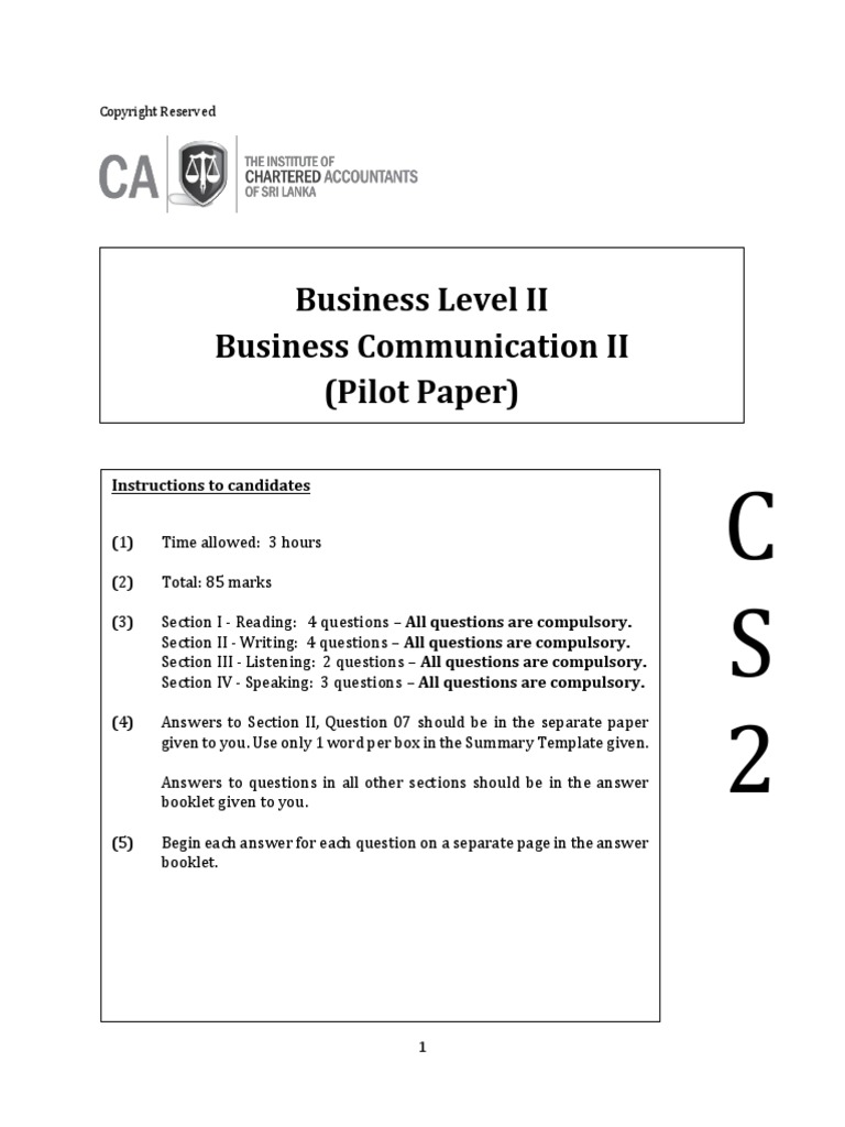 Pilot Paper - Business Communication II (CS2) | PDF