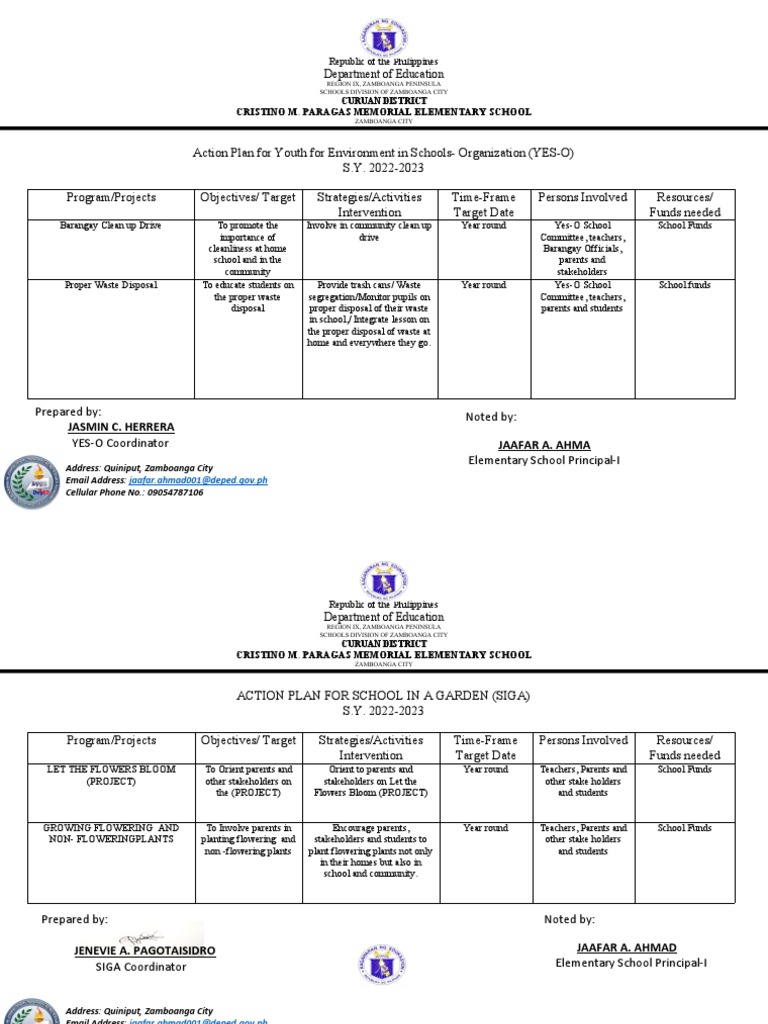 Yes-O and Siga Action Plan | PDF
