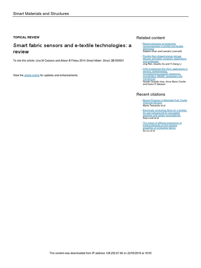 Castano2014-Smart Fabric Sensors and E-Textile Review | PDF