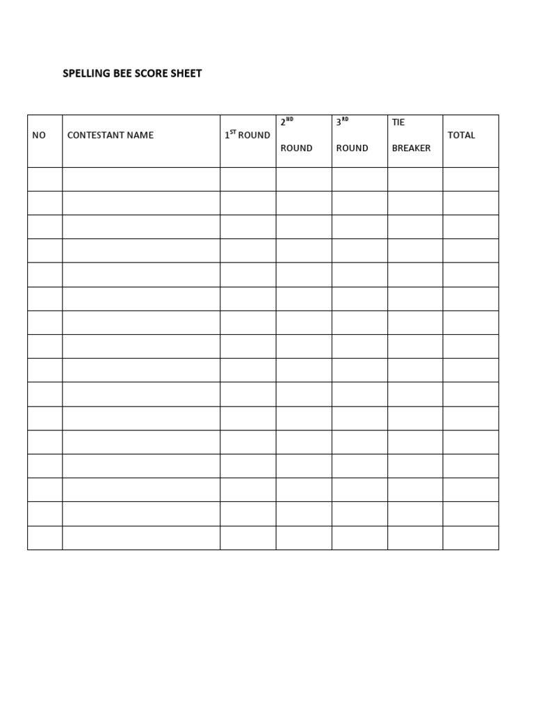 Spelling Bee Score Sheet 2022 | PDF
