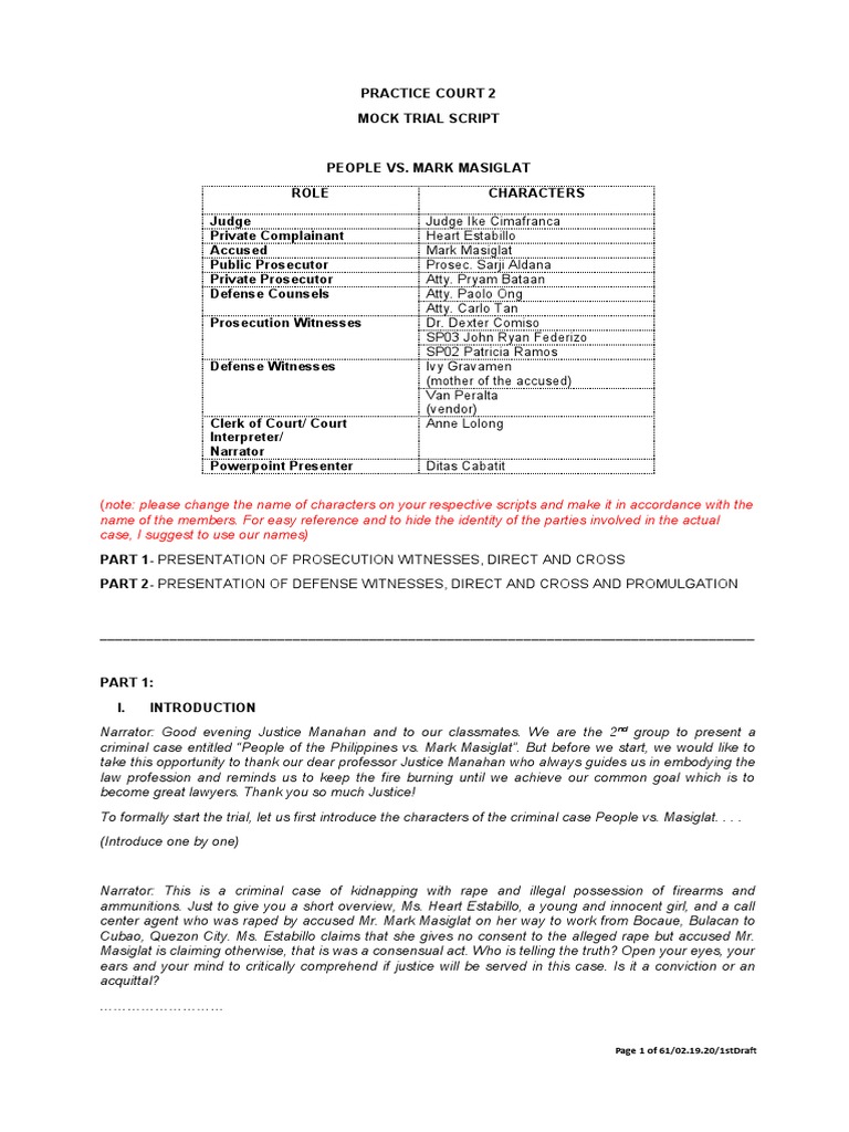 Mock Trial Script | PDF