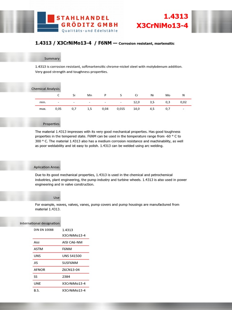 1.4313 Material Data Sheet | PDF