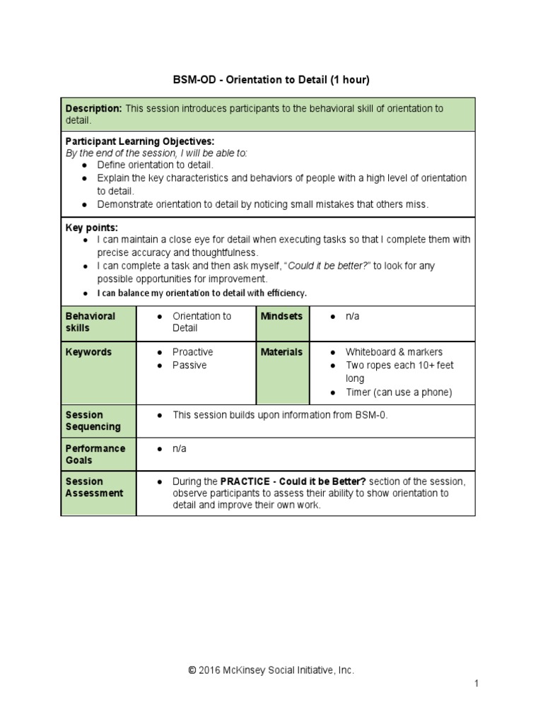 17 BSM-OD Orientation To Detail VF | PDF | Learning
