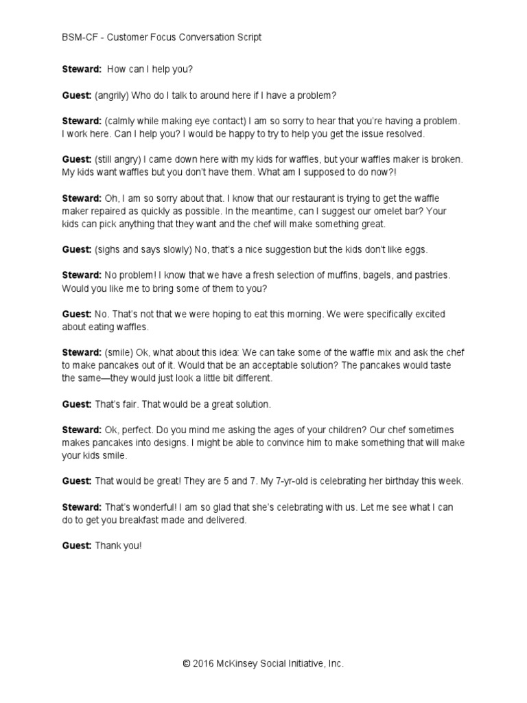 26 A2 BSM-CF - Customer Focus Conversation Script VF | PDF