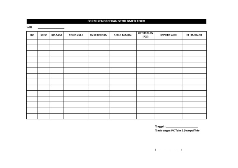 Form Pengecekan Stok BMED Toko | PDF