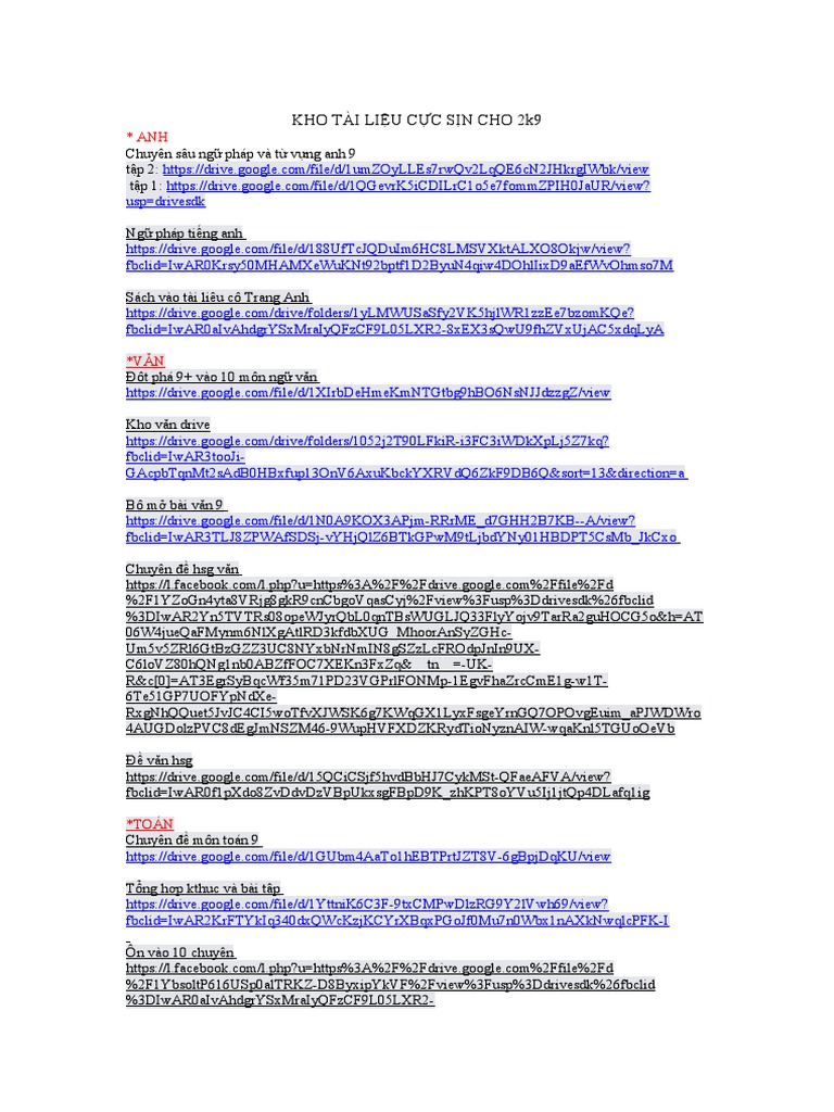 KHO TÀI LIỆU CỰC SỊN CHO 2k9 | PDF