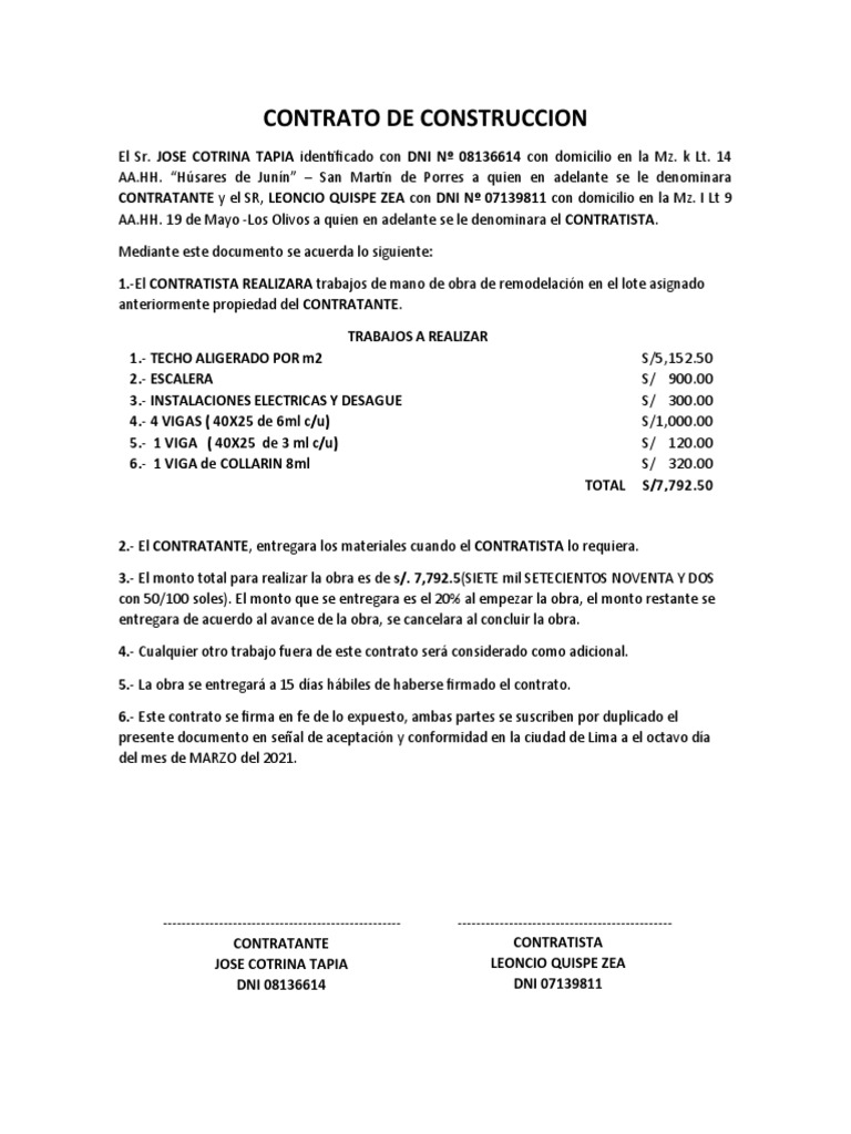 Contrato de Construccion | PDF