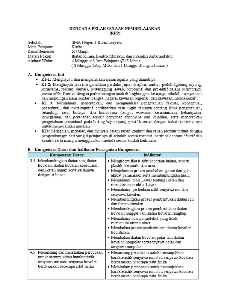 RPP Kimia: Ikatan & Bentuk Molekul | PDF