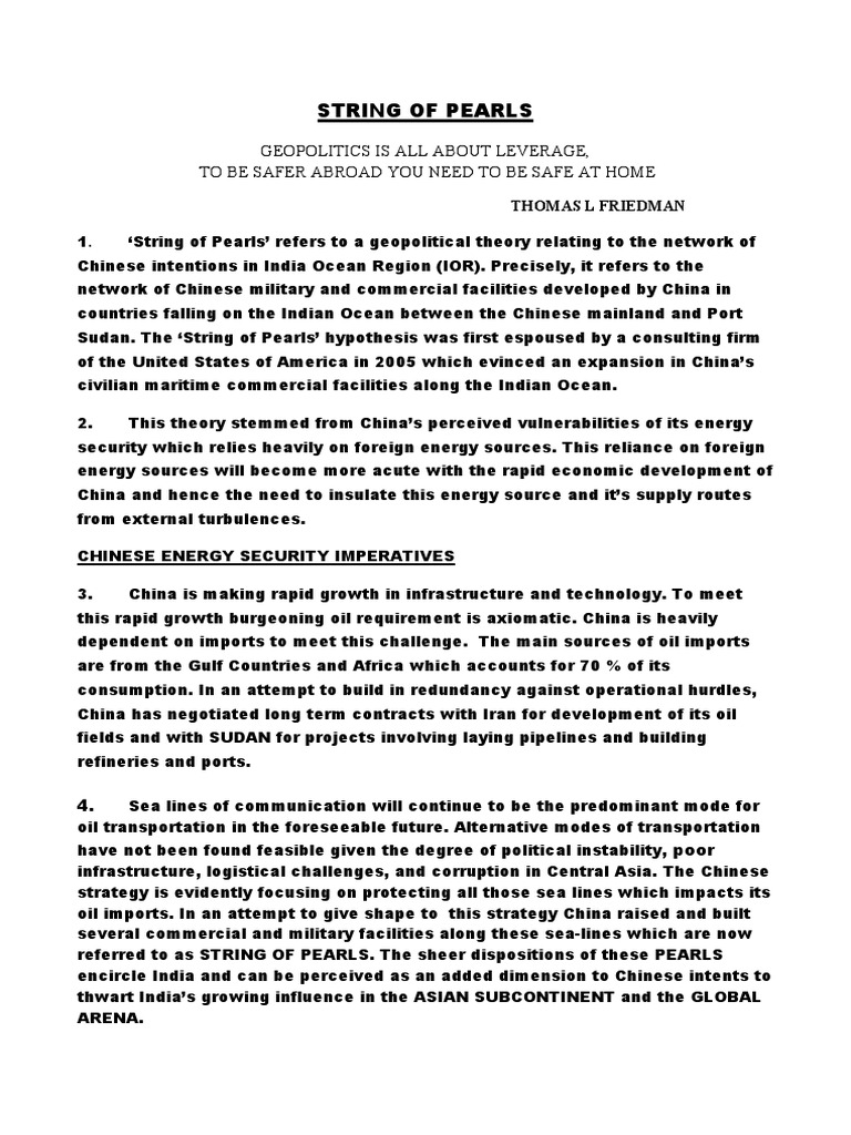 String of Pearls | PDF | International Relations | Global Politics