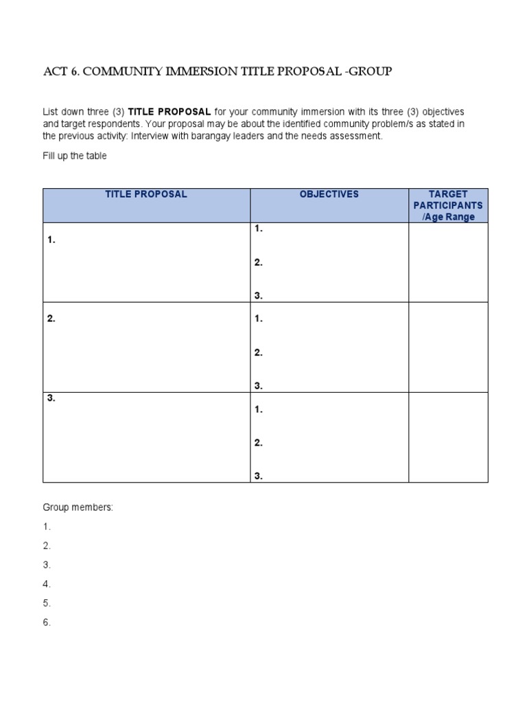 Community Immersion Proposal | PDF