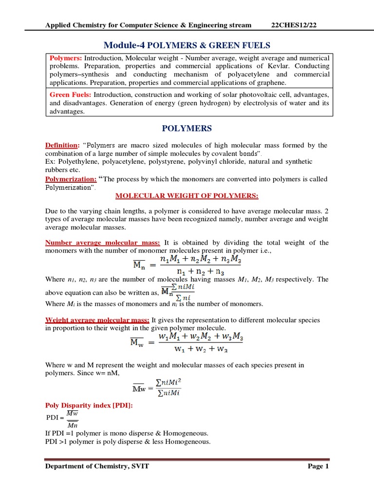 Module 4 Polymers & Green Fuels | PDF | Polymers | Graphene