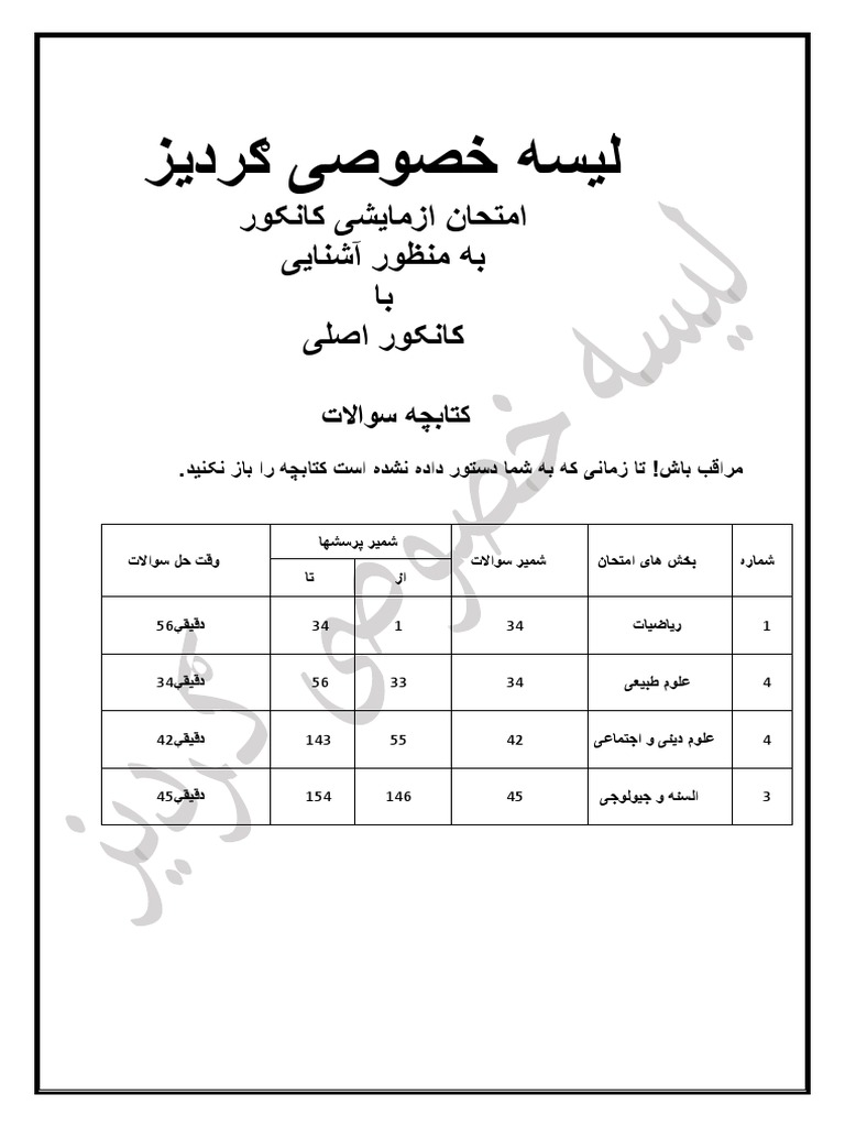 Form Kankor Gardez Private High School | PDF