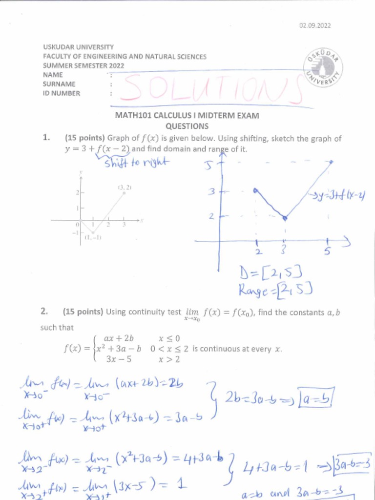 Solution Midterm Math101 | PDF