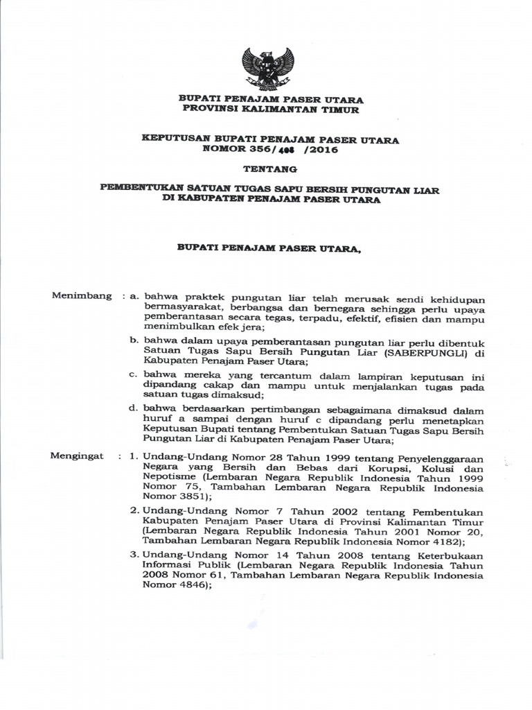 Pembentukan Satuan Tugas Sapu Bersih Pungutan Liar Di Kab. PPU4 | PDF