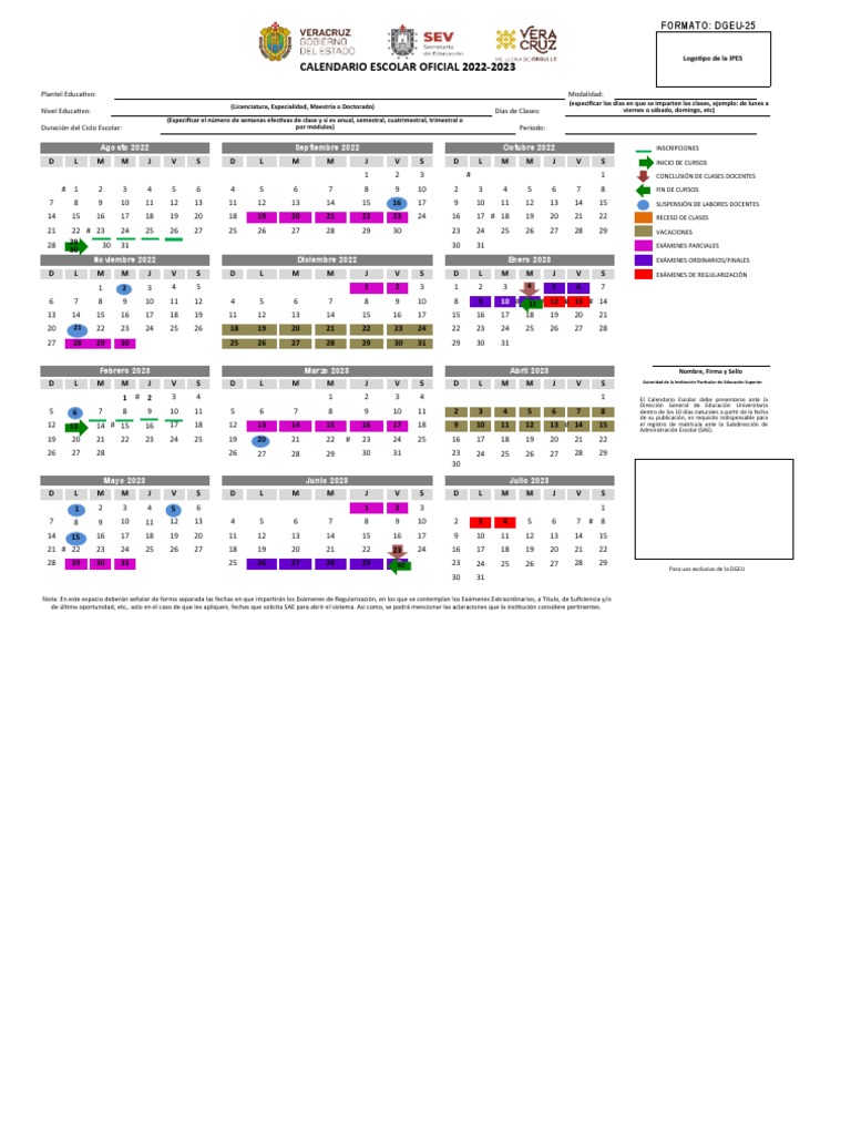 Formato DGEU 25 Calendario 2022 2023-SEMESTRAL | PDF | Calendario