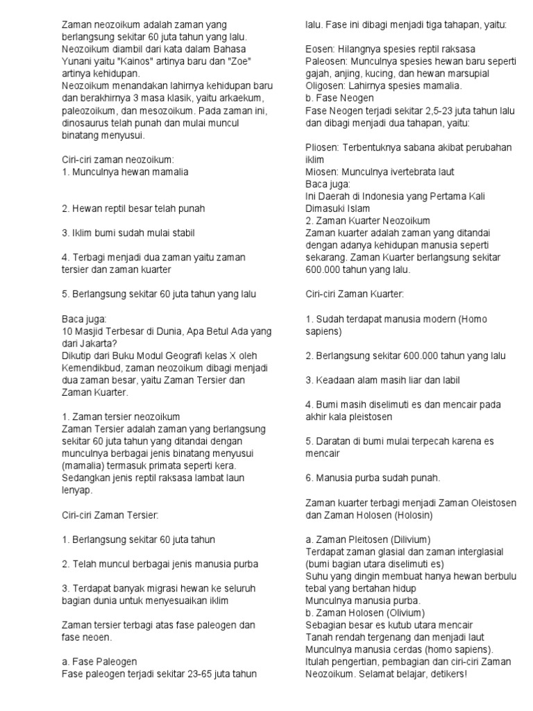 Zaman Neozoikum Adalah Zaman Yang Berlangsung Sekitar 60 Juta Tahun ...