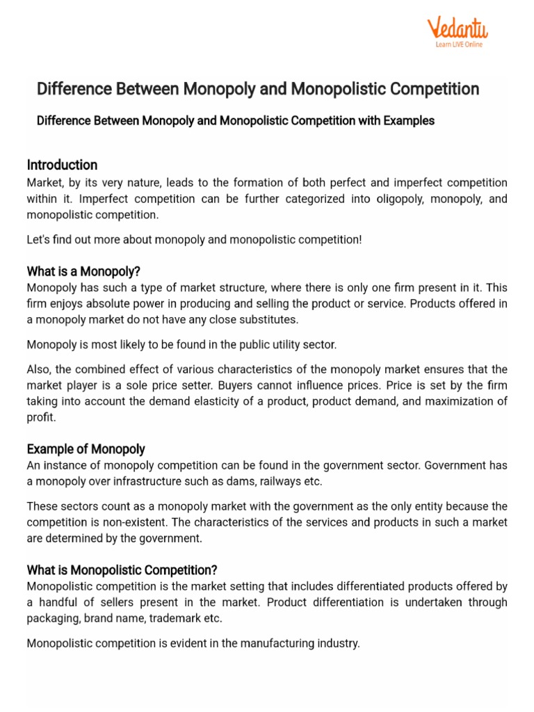 Difference Between Monopoly and Monopolistic Competition | PDF