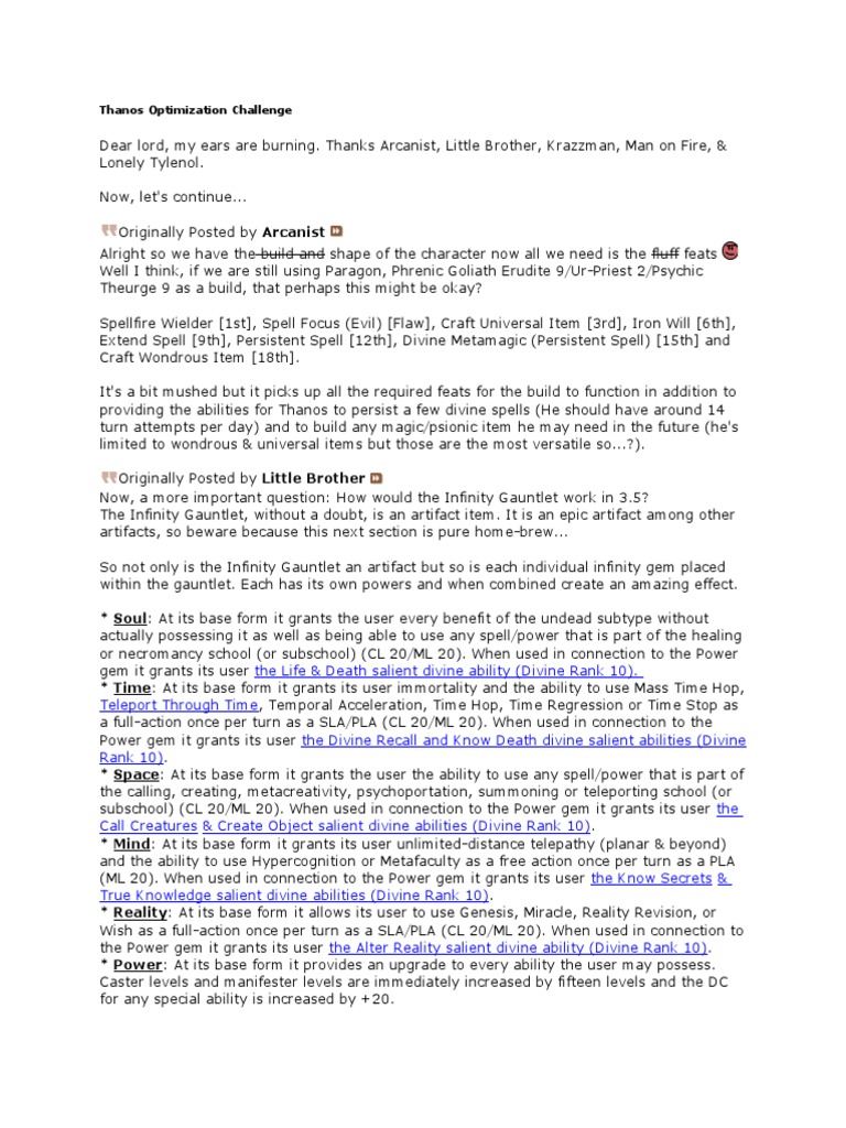 Infinity Gauntlet Mechanics in 3.5 | PDF