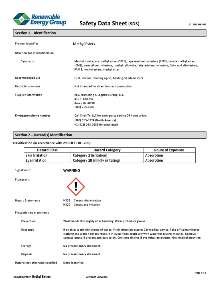 MSDS of Methyl Ester Sds-100-Us | PDF